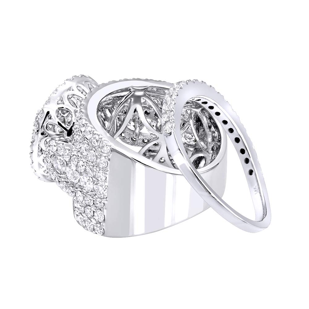 14K Gold Large 5 Carat Diamond Engagement Ring and Wedding Band Set with Round Cluster 5.5ctw (Size 7)