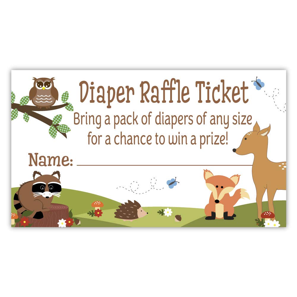 50 Woodland Diaper Raffle Tickets - Boy Baby Shower Game