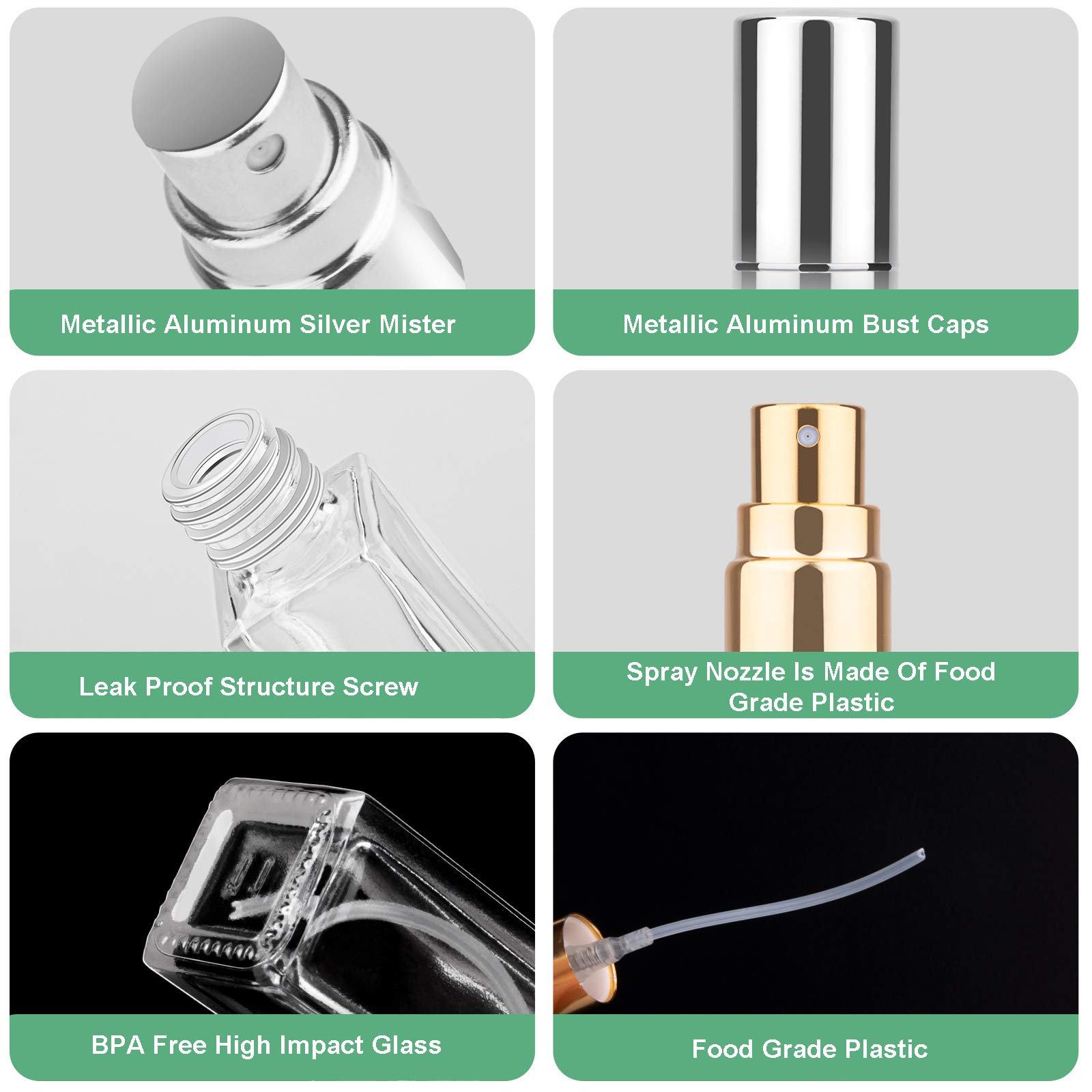 6pcs Refillable Perfume Bottle, 8 ML BPA Free Spray Atomizer Perfume Bottle, Leak Proof Glass Perfume Atomizer with Metallic Aluminum caps
