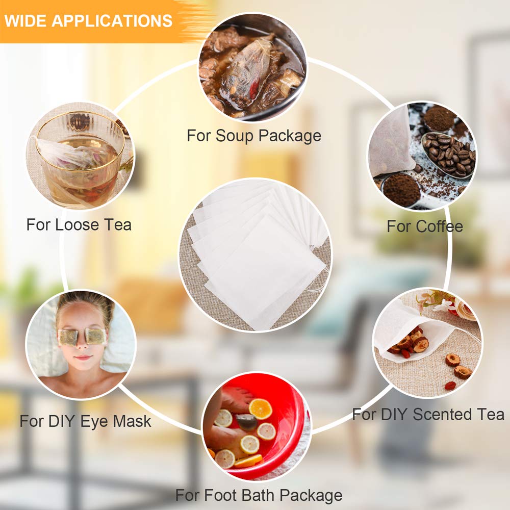 100PCS Tea Filter Bags, Disposable Tea Bags for Loose Leaf Tea, Drawstring Empty Tea Infuser, BetyBedy Tea Steeper, Natural Wood Pulp Paper Material, 1-Cup Capacity(3.15 x 3.94 inch)