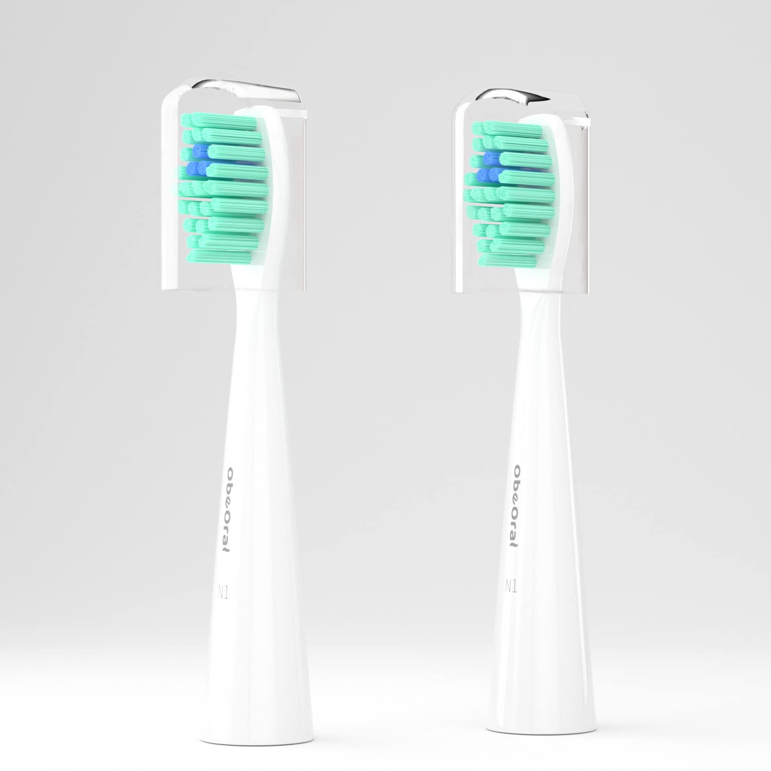ObeOral OB1-4 Replacement Toothbrush Heads with Hygienic Cap Cover, Electric Tooth Brush Heads Refill, White, 2 Pack