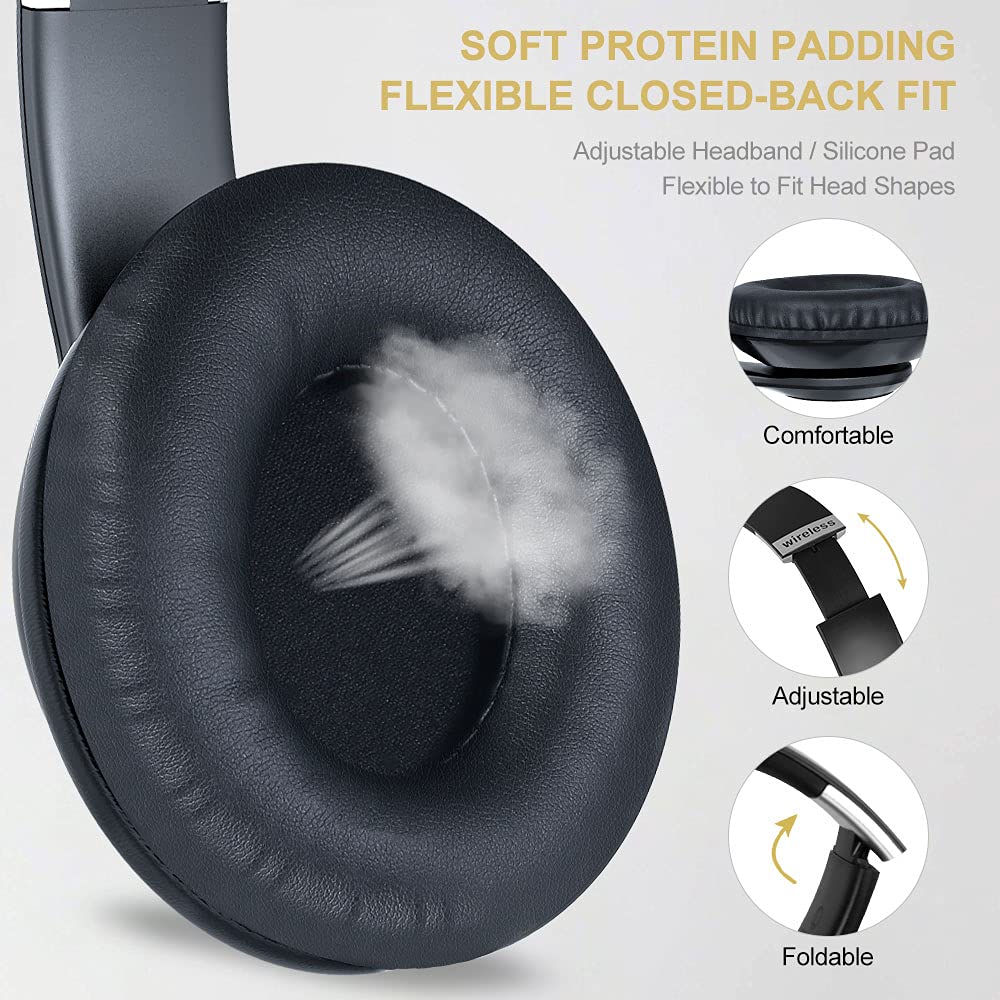 9S Bluetooth Headphones Over-Ear,CVC 6.0 Noise Cancelling Mic Wireless Headphones,60 Hrs Playtime Hi-Fi Stereo Deep Bass Foldable Headphones for Online Class, Home Office, PC, Cell Phones (Black)