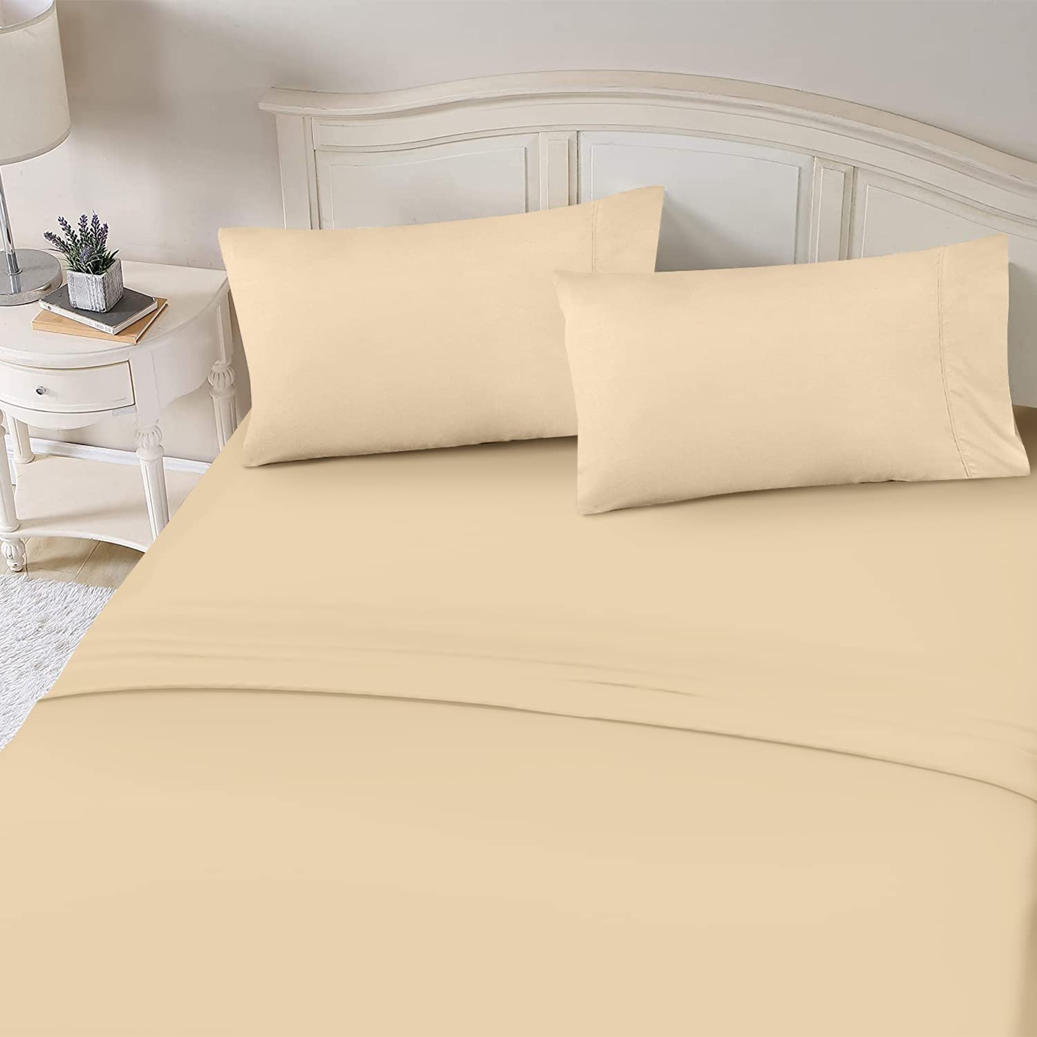 100% Cotton Super Soft Bed Sheets Set, Apricot 4 Pcs Queen Size Sheet Set for 16" Deep Pockets, High Density, Breathable, Fade Resistant & Machine Washable Best Bedding Sheets & Pillowcases Sets