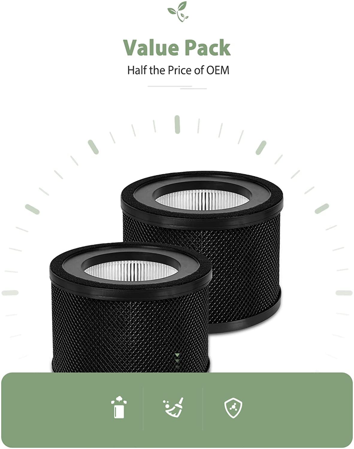 2-Pack TT-AP001 Filter Replacement for TT-AP001, VAVA VA-EE014 Air Purifiers, Replace TT-AP001SPF,H13 True HEPA Filter