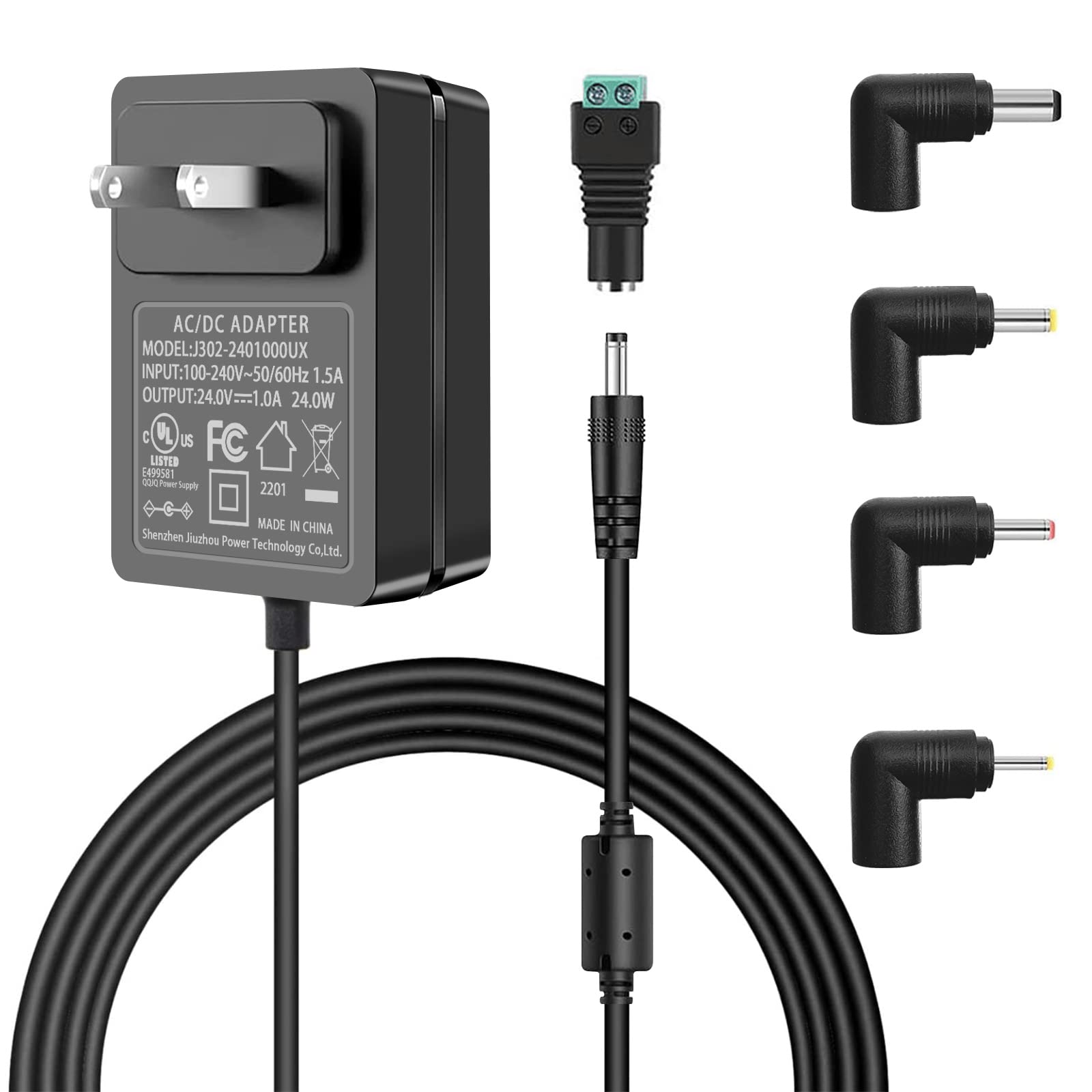 100V-240V to 24V 1A AC/DC Switching Power Supply Adapter 24volt 1000mA Adapter with 5 Selectable Adapter DC Plugs for LED Strip Light CCTV Camera DC Pump