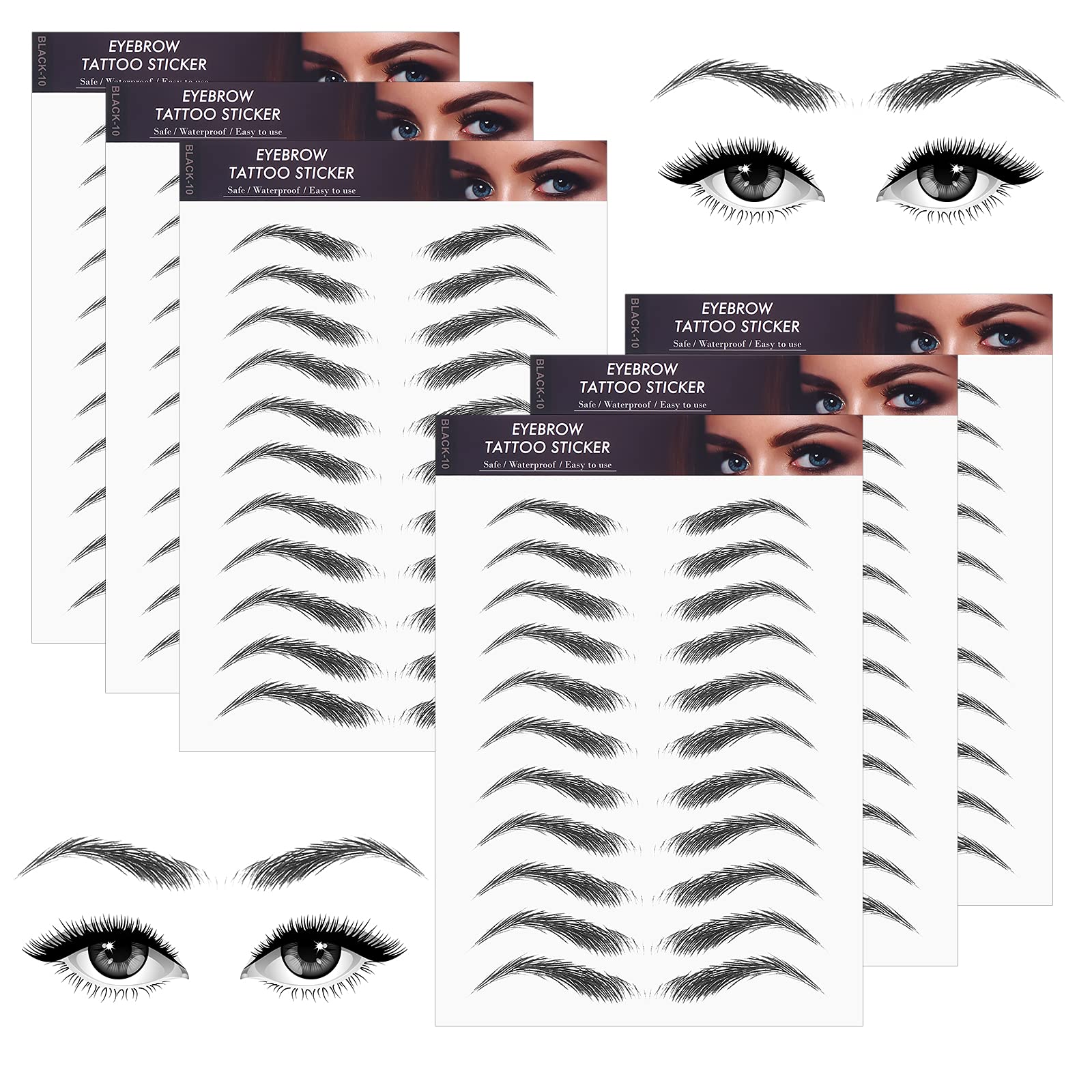 Molain 4D Hair-Like Eyebrow Tattoos Stickers 6 Sheets Waterproof Long-lasting Eyebrow Transfers Stickers Peel Off Eyebrow Sticker for Eyebrow Grooming Shaping 1 Style 66 Pairs Black