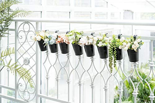 Dahey 10 Pcs Hanging Flower Pots Metal Iron Bucket Planter for Railing Fence Balcony Garden Home Decoration Flower Holders with Detachable Hooks, Black, 4 Inches