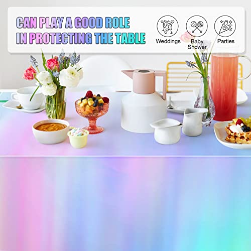 3 Pack Iridescent Tablecloth, 54" x 108" Birthday Party Table Cloths Iridescence Plastic Disposable Table Covers Iridescent Disco Party Decorations, Mermaid Birthday Decor Tablecloth for Buffet Table