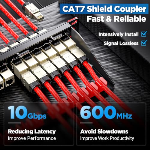 AMPCOM CAT7 Inline Coupler RJ45 STP Keystone Jack, Shielded Female to Female Feedthrough Ethernet Module- 5 Pack