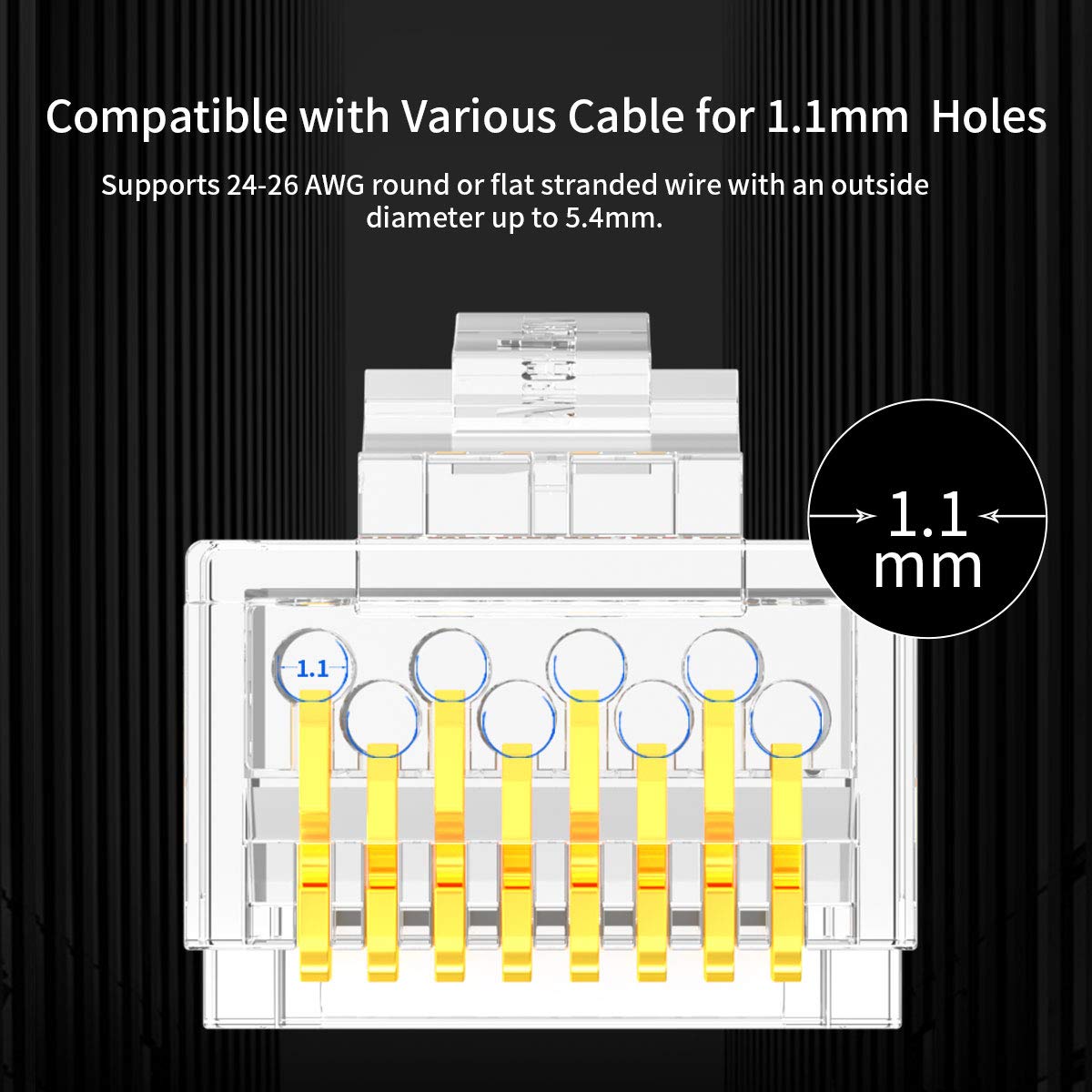 AMPCOM RJ45 Connectors, Standard Modular Plugs, UTP Gold-Plated 2 Pieces Suit CAT6 RJ45 8P8C Crimp End for Ethernet Cable, Support POE/POE+ / POE++, 100/Pack