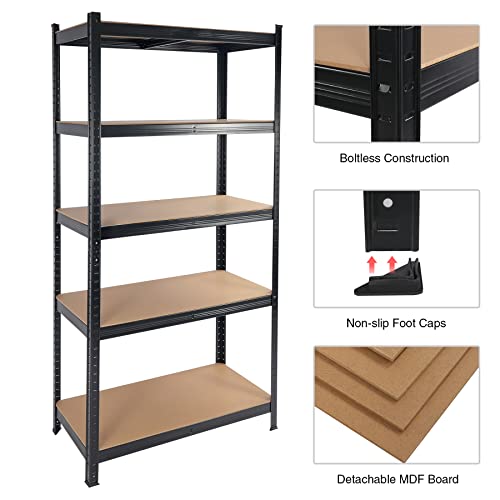 ALBOMI 35" W x 18" D x 71" H Adjustable Metal Garage Shelving Unit, 5-Tier Heavy Duty Garage Storage Shelves with Board, Multipurpose Storage Shelves Rack for Garage Basement Warehouse Office, Black