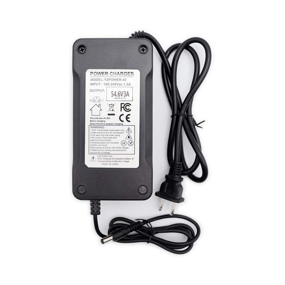 54.6V 3A AC/DC Power Adapter Supply Charger for 48V 13S Lithium Li-ion Battery Pack with 5.5x2.5mm DC Plug and 5.5x2.1mm Adapter