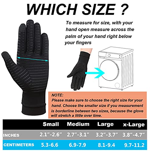 2-Pairs Pack Copper Full Finger Compression Gloves, Copper Arthritis Gloves for Women & Men Relieve Pain from Arthritis Pain, Swelling and Rheumatoid, and Everyday Hands Support (Medium (Pack of 2))