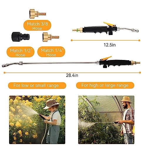 28" Sprayer Wand, Replacement Sprayer Wand, 3/8β & 1/4" Brass Barb, Replacement Wand For Sprayer, Adjustable Stainless Steel Garden Sprayer Wand with Shut-Off Valve, With 2 Hose Clamps & Hose Connects