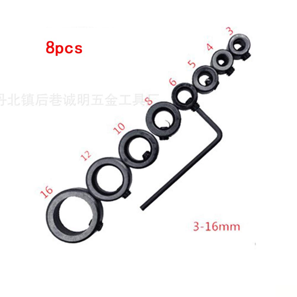 8PCS Drill Depth Stop Collars Limit Ring,1/8,3/16,1/4,5/16,3/8,7/16,1/2,5/8 Drill Depth Stop Collars Ring Dowel Shaft Chuck, Hex Wrench Woodworking for Drill Bits Consistent Drilling