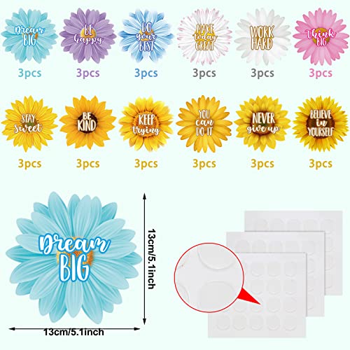 36 Pieces Sun Flower Spring Cutouts with Growth Mindset Bulletin Board Springtime Confetti Positive Sayings Accents Motivational Inspirational Quote Cards for Classroom School (Fresh Color)
