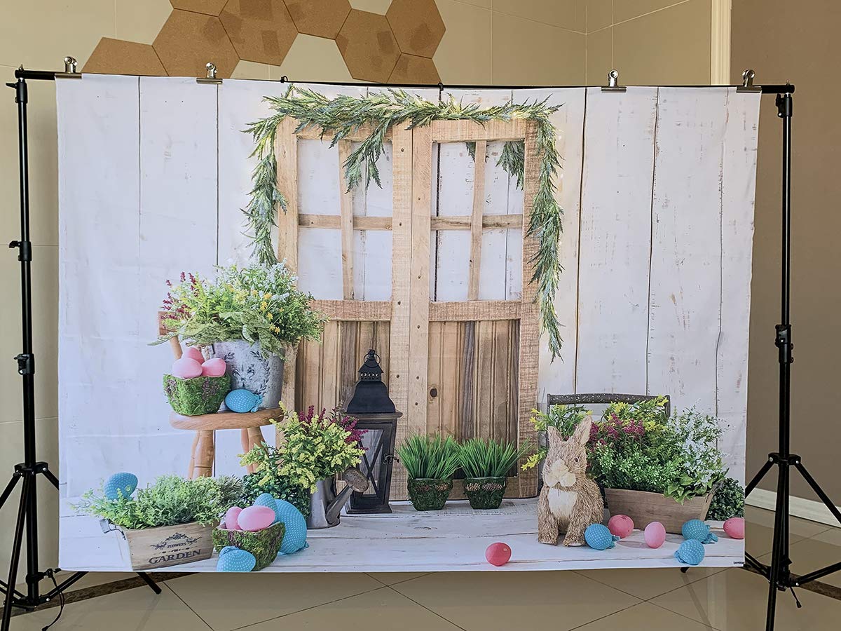 7x5ft Spring Easter Photography Backdrops Wood Barn Eggs Flowers Happy Easter Background for Photo