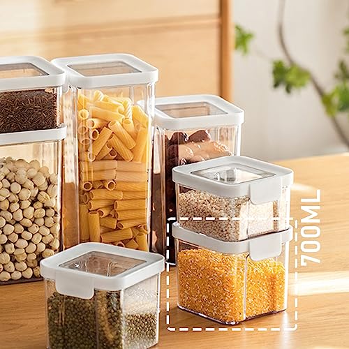 2 Pack Square Food Container Set with Lid, 0.7L Medium Pantry Airtight Storage Containers for Kitchen, BPA-Free Thick Plastic Canisters for Grains, Candies, Snacks, Cookies Container (700ml/23oz)