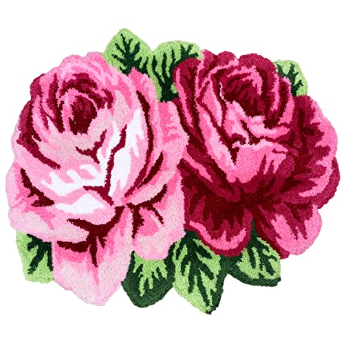 ABREEZE Rose Rug Rose Carpet Pink Plush Bath Mat Door Mat Nonslip Bathroom Rug Flower Rug Kitchen Area Rugs Modern Living Room Rug, Pink