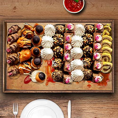 28x18'' Large Ottoman Tray,Walnut Wood Decorative Serving Tray with Handles for Breakfast,Dinner, Appetizers, Patio, Ottoman, Coffee Table, BBQ, Party β4 Coasters and 5 Greaseproof Papers for Free