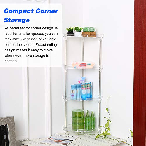 Decdeal 4-Tier Corner Storage Shelf Organizer for Cosmetics, Bathroom Countertop, Vanity Tray, Kitchen Standing Shelf