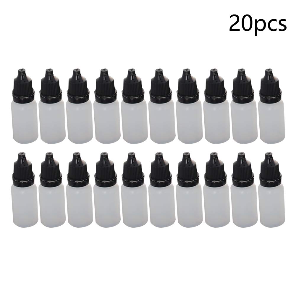 Bettomshin 20Pcs 10ml PE Plastic Dropping Bottles, Thin Mouth Vial of Squeezable Liquid Eye Liquid Dropper, Liquid Sample Seal Storage Bottle with Black Cap