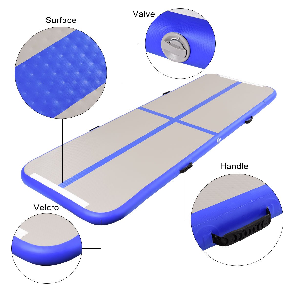 10ft Inflatable Tumbling Gymnastics Mat, Thickness Mat with Air Pump for Cheerleading/Beach/Pool/Home Use (blue)