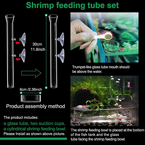11.8 Inch Shrimp Feeding Tube with Shrimp Feeding Dish,Shrimp Feeding Bowl with Suction Cup,Feeding Tube Cleaning Brush,Aquarium Feeder with Bulb,Feeding Ring,Aquarium Sucker Feeding clamp,Fish net