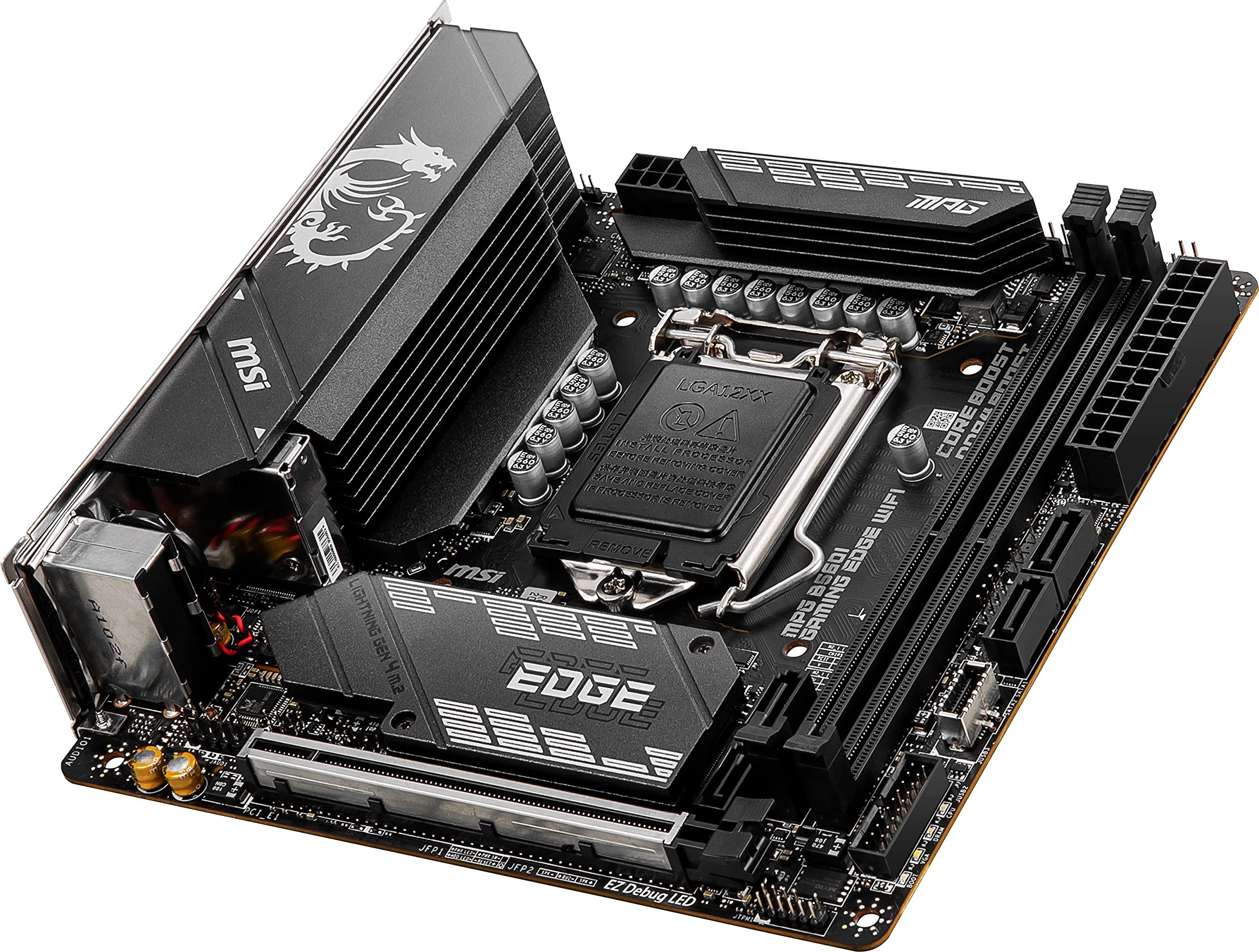 MSI MPG B560I Gaming Edge WiFi Gaming Motherboard (m-ITX, 11th/10th Gen Intel Core, LGA 1200 Socket, DDR4, CFX, M.2 Slots, USB 3.2 Gen 2, 2.5G LAN, DP/HDMI, Wi-Fi 6E)