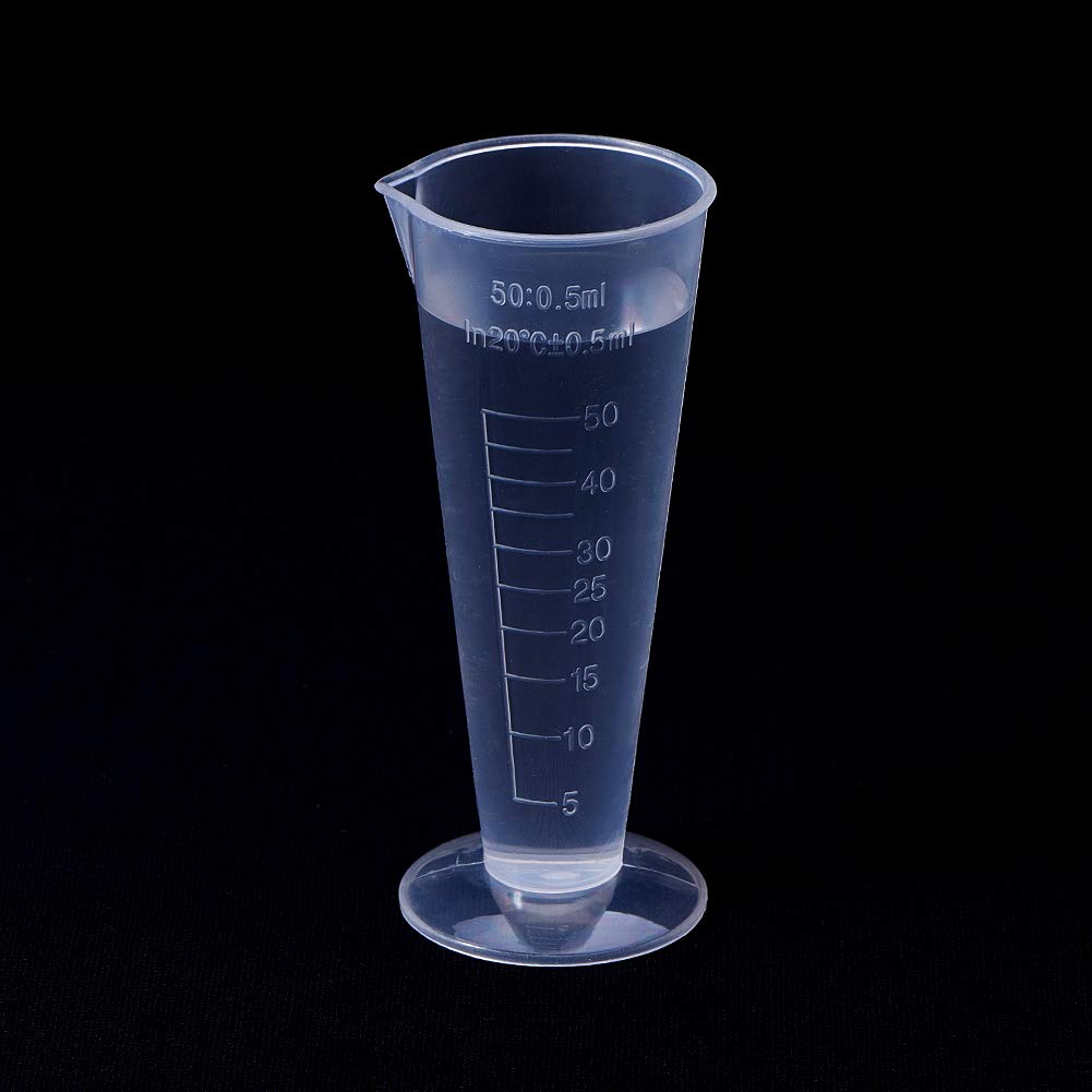 Bettomshin 3pcs 50ml Metric Plastic Conical Measuring Cup, with Pouring Spout Lab Breaks Household Baking Graduated Beaker for Measuring Flour, Sugar, Vinegar, Sauce, or Other Liquid