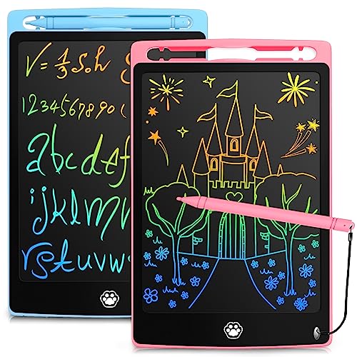 2 Pack LCD Writing Tablet, 8.5 Inch Writing Tablet for Kids, Colorful Screen Doodle Board, Erasable and Reusable Digital Drawing Tablet, Learning Educational Toys for Girls Boys, Blue+Pink