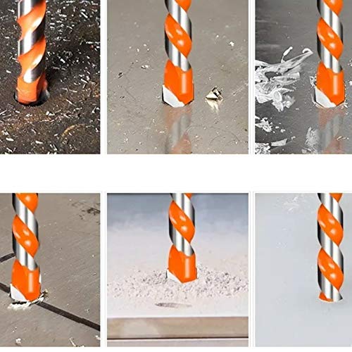5Pcs Drill Bit Set (6/6/8/10/12mm) Carbide Alloy Multifunctional Drill Bit Set for Tile,Concrete, Brick, Glass, Plastic and Wood