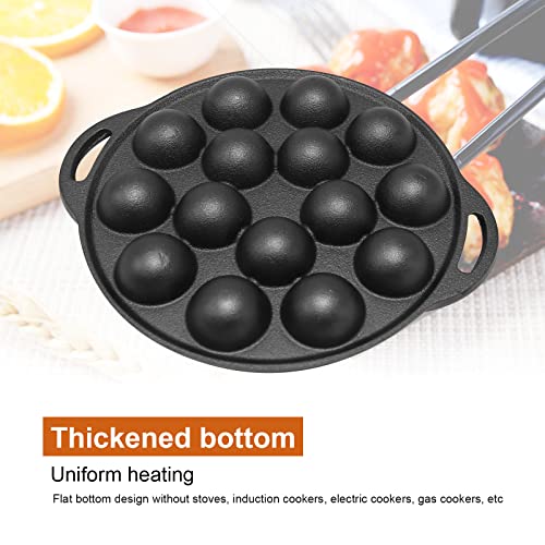 15 Hole Cast Iron Takoyaki Pan, Heavy Duty NonStick Cooking Plate 1.5" Half Sphere Octopus Ball Maker for Baking Cooking