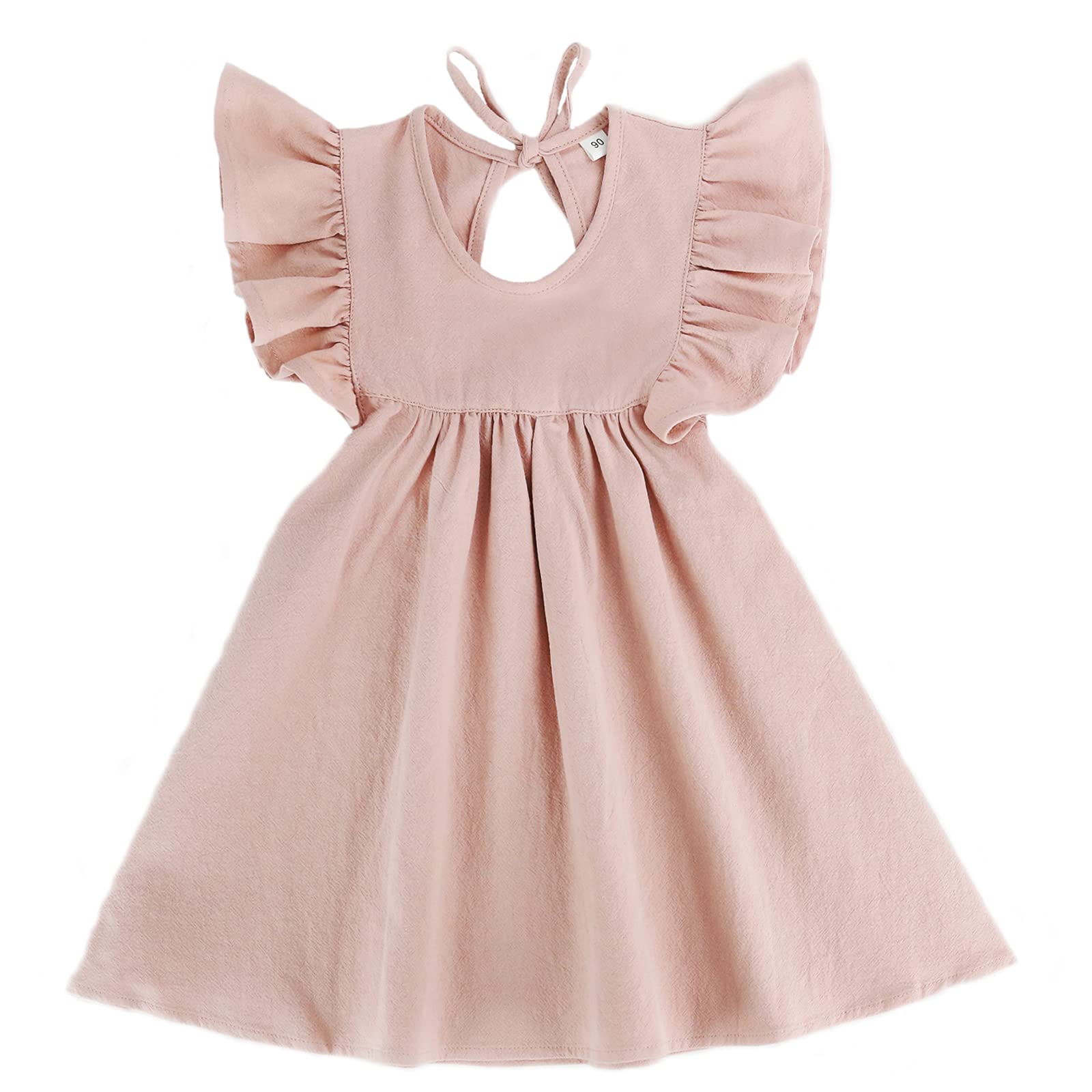 Goodplayer Toddler Baby Girl Dress Summer Cotton Linen Ruffle Halter Sleeveless Kids Casual Beach Party Dresses 1-6 Years (Pink, 90, 2_Years),2-3T
