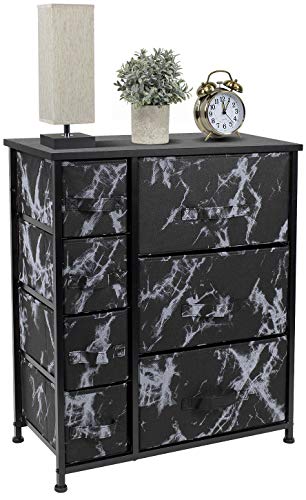 Sorbus Dresser with Drawers - Furniture Storage Tower Unit for Bedroom, Hallway, Closet, Office Organization - Steel Frame, Wood Top, Easy Pull Fabric Bins (Marble Black/Black Frame)