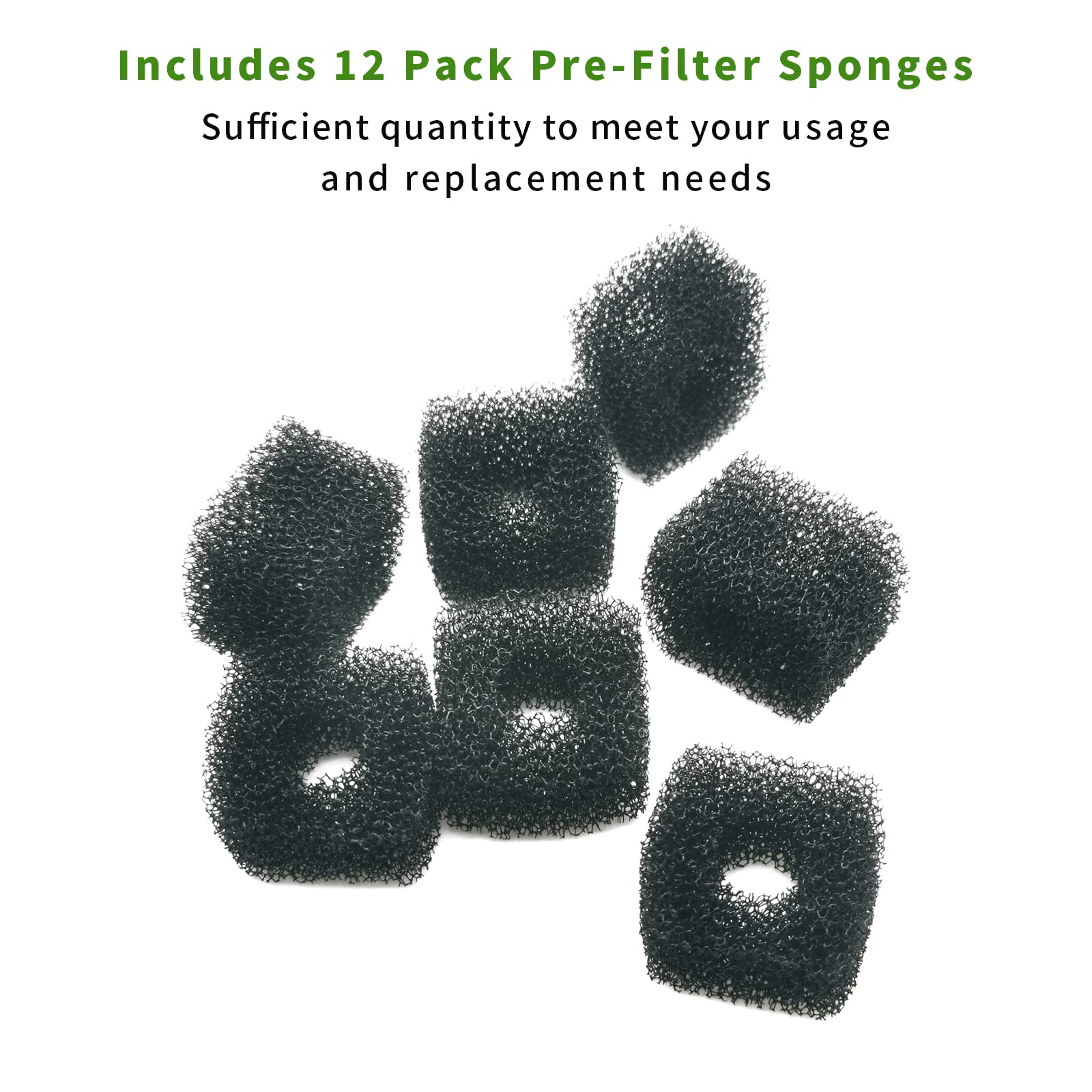 12 Pack Cat Water Fountain Foam Filters, Pre Filter Sponge Replacement for 67oz/2L Pet Fountain, Compatible with D30 D60 Pump