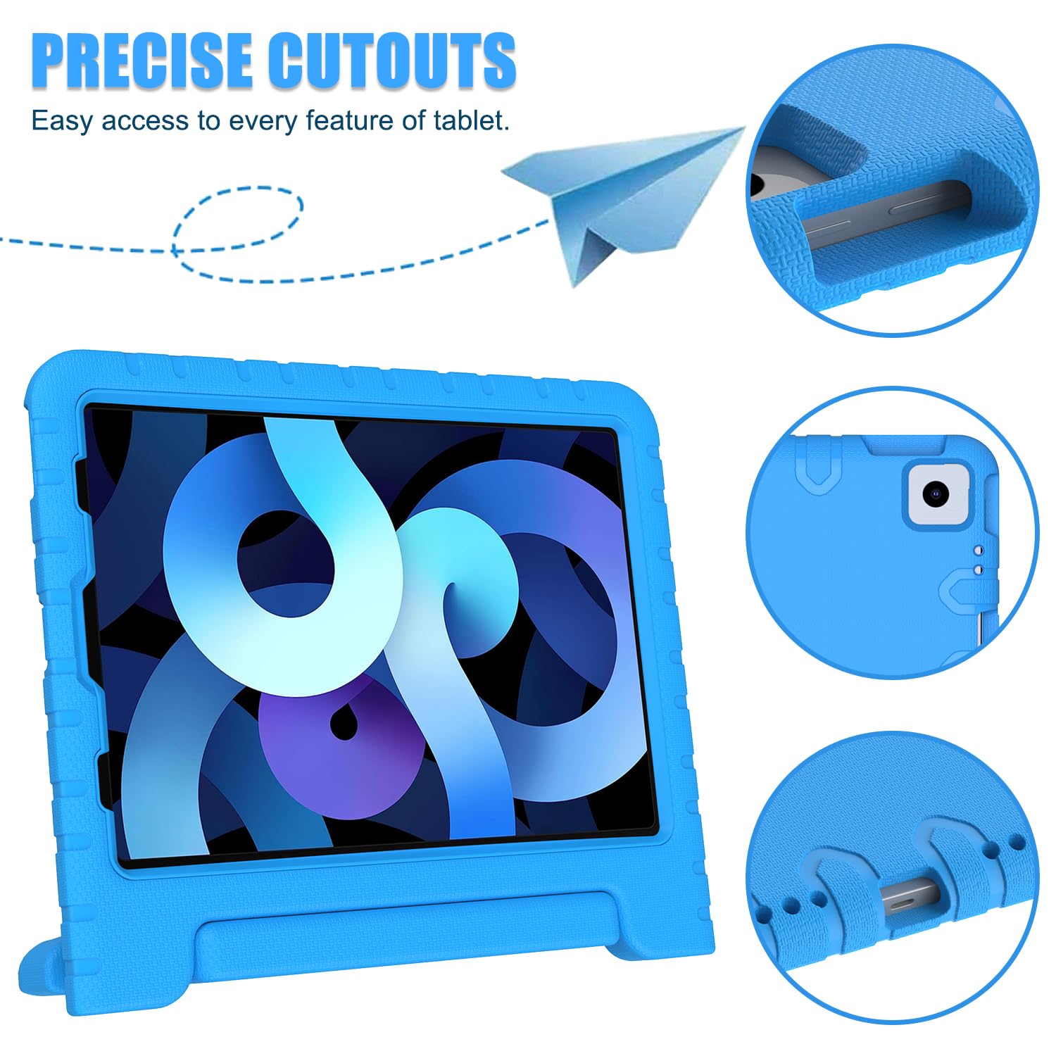 AVAWO Kids Case for iPad Air 6th Generation 2024(M2)/Air 5 2022/Air 4th 2020, iPad Air 10.9 Case & Pro 2nd/3rd Gen- Light Weight Shockproof Handle Stand Case for Kids Child Toddlers Boys, Blue