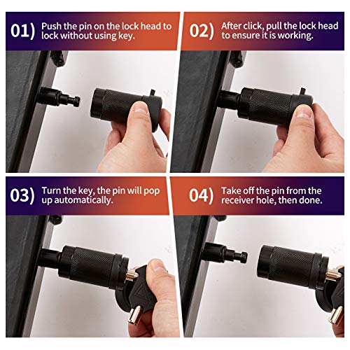 METOWARE Trailer Hitch Receiver Lock Pin, 5/8" Dia, 4” Long Pin with 3/4" Dia Adaptor, 16 Rubber O-Rings, Black Pin Hitch Receiver Lock for Class III IV Hitches, Trailer, Truck, Car, Boat
