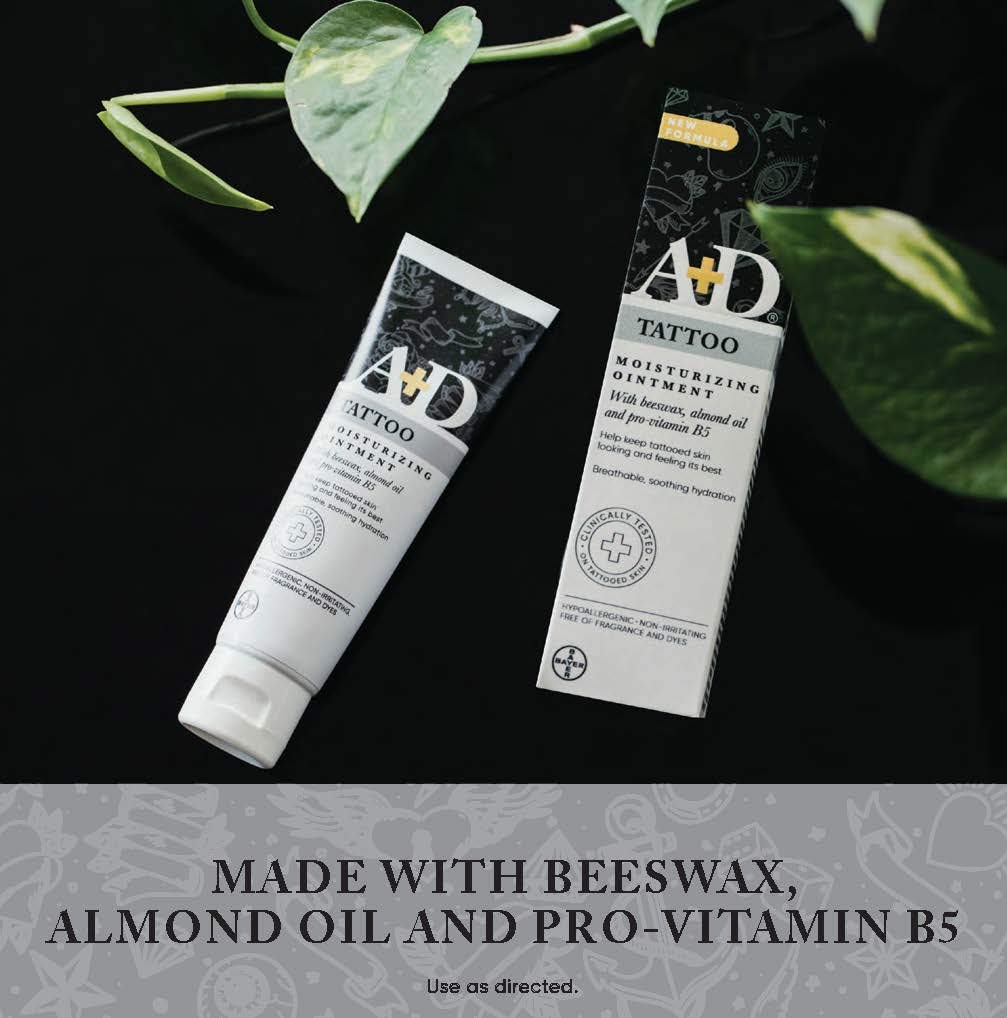 A+D Tattoo Skin Moisturizing Ointment, Skin Moisturizer with Beeswax, Almond Oil and Pro- Vitamin B5-3.5 Oz Tube