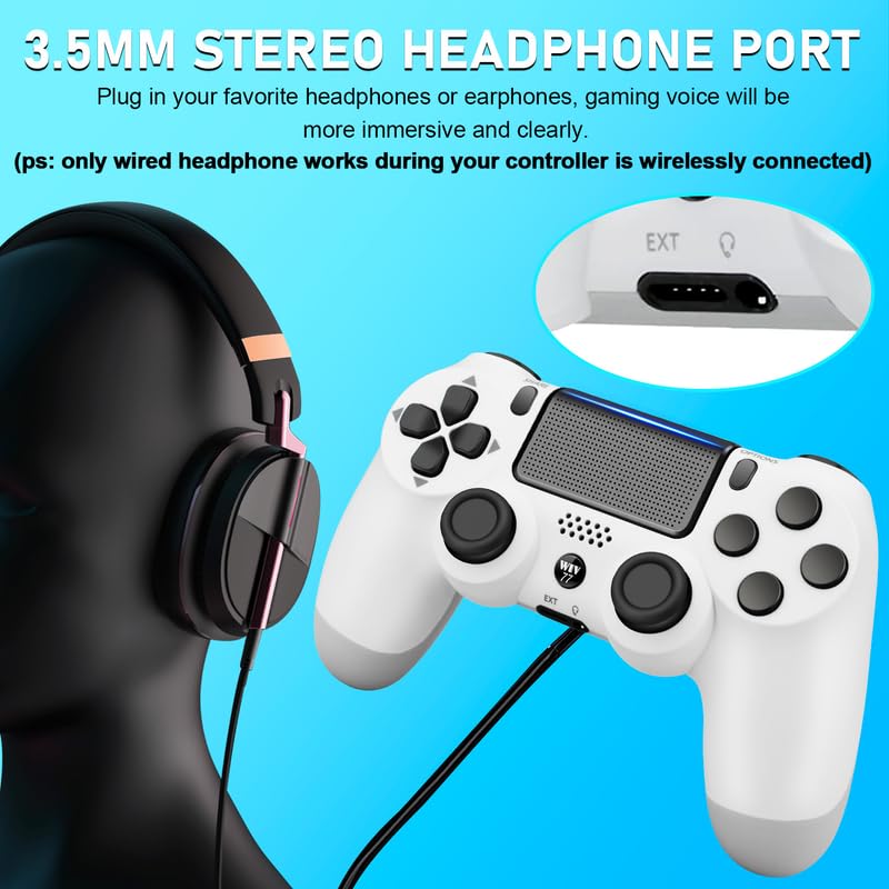 2 Pack Wireless Controller for PS4 Controller,Wiv77 Gaming Controller for Playstation 4 Controller with Headphone Jack/Long Battery Life,Pa4 Controller/Control/Remote/Mando for PS4/Slim/Pro,Blue White