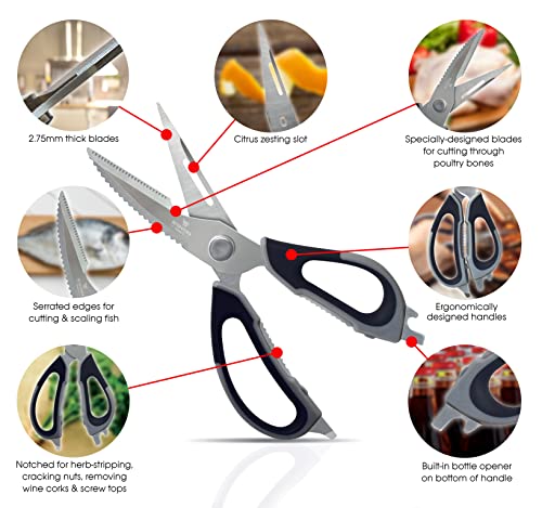 9" Premium Kitchen Shears with Detachable Blades by Better Kitchen Products, Stainless Steel, All Purpose Come Apart Utility Scissors, Heavy Duty Kitchen Scissors, Meat Scissors, Poultry Shears