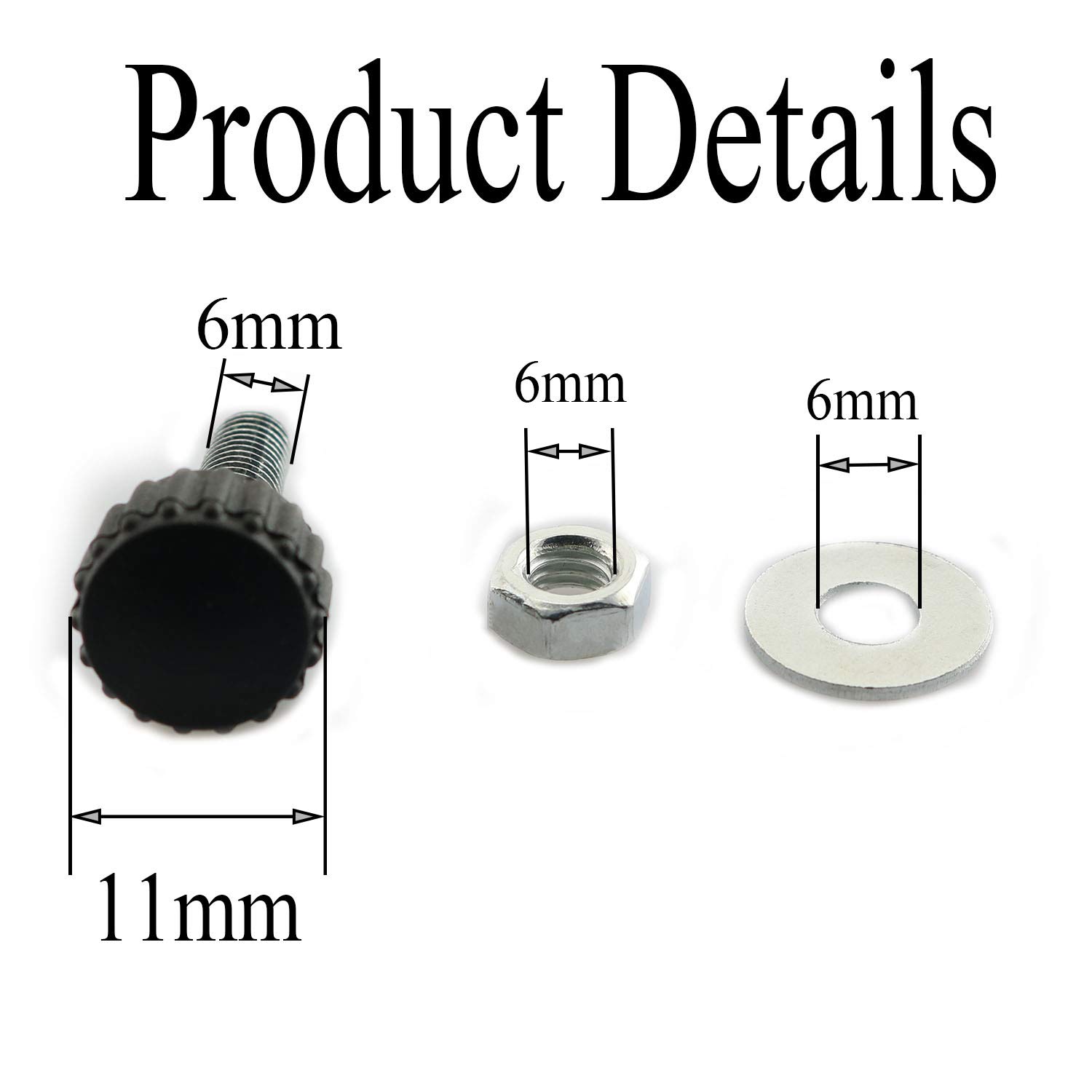 8 Set M6x20 Thumb Screw Plastic Round Shape Head Threaded Knurled Grip Knobs Clamping Screw with Nut Washer
