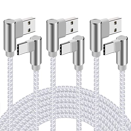 90 Degree USB C Cable 6ft Type C Cable 3 Pack Fast Charging Right Angle Nylon Braided USB Charger Cable Charging Cord for Samsung Galaxy S9 S8, Note 9 8,LG G6 G5 V20,Google Pixel (Silver, 6 Feet)