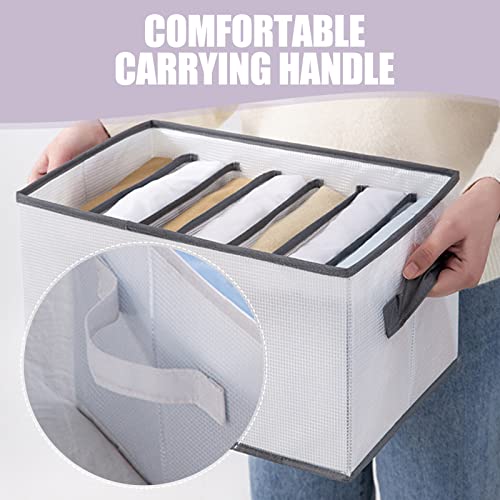 3 Pcs Wardrobe Clothes Organizer, Jeans Compartment Storage, Reinforced Handle Thickening Fabric, Foldable Washable Drawer Organizers, Mesh Clothes Storage Organizer for Bedroom (Gray)