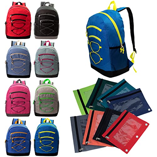 24-Pack - 17" Sport Backpacks with Pencil Pouch - Bulk Bundle Essential for Elementary, Middle, and High School Students, 8 Assorted Colors