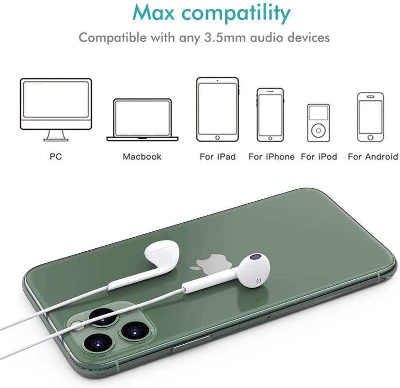 2 Pack Wired Apple Earbuds/Headphones/Earphones [ MFi Certified] with Mic, Volume Control Compatible with iPhone,iPad,iPod,Computer,MP3/4,Android Most 3.5mm Audio Devices