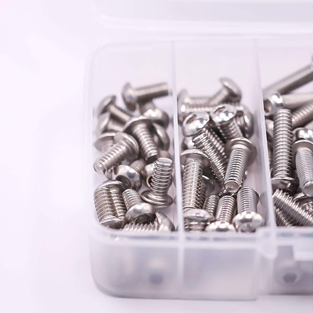 90 PCS Button Head Socket Head Cap Screws Bolts Assortment Kit, 1/4-20 UNC x 1/2",3/4",1",1-1/4", 1-1/2", 18-8 Stainless Steel 304, Allen Hex Drive