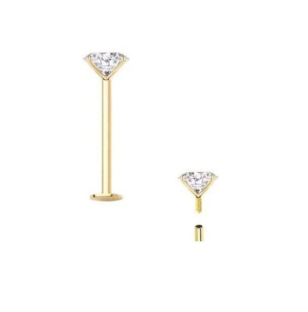 14K REAL GOLD 16G INTERNALLY THREADED 2MM CZ STUD LIP LABRET EAR TRAGUS RING Style 88888-2031