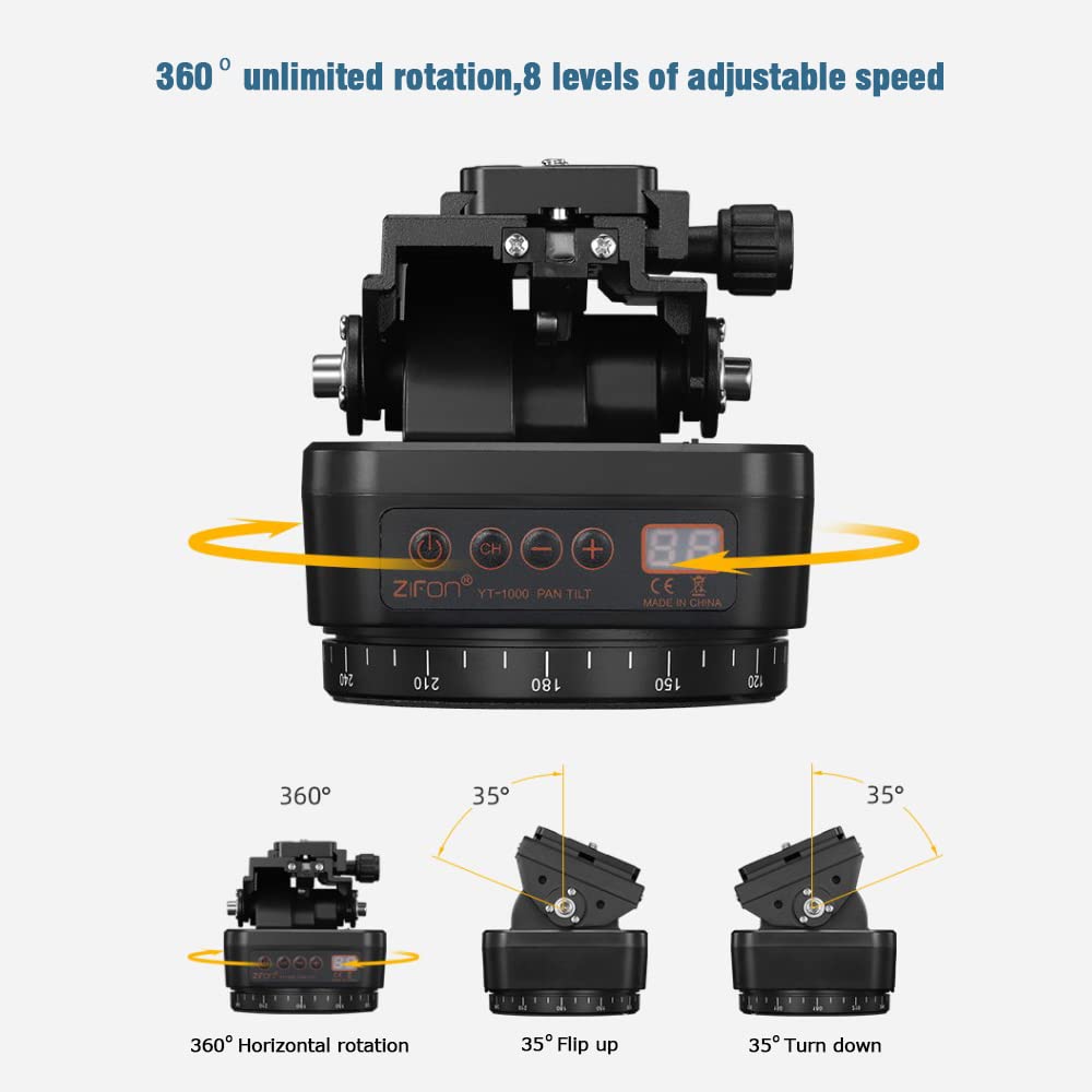 Mcoplus YT-1000 Remote Control Pan Tilt Head, Automatic Motorized Rotating Panoramic Head for Smartphones/DSLR Cameras/Action Cameras (Limited Weight Under 1kg)
