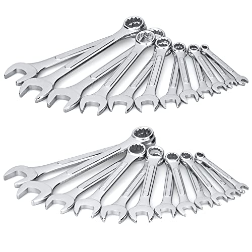 24-Piece All-Purpose Master Combination Wrench Set with Roll-up Pouch | SAE 1/4β to 1β, Metric 8mm to 24mm | Perfect for General Household, Garage, College Dormitory, Car Emergency, Boat and Much More